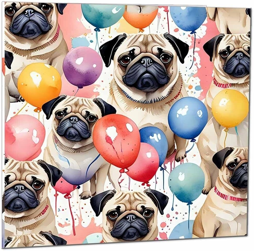 Pug Dog Birthday Card Pug Party Balloons : Amazon.co.uk: Stationery ...