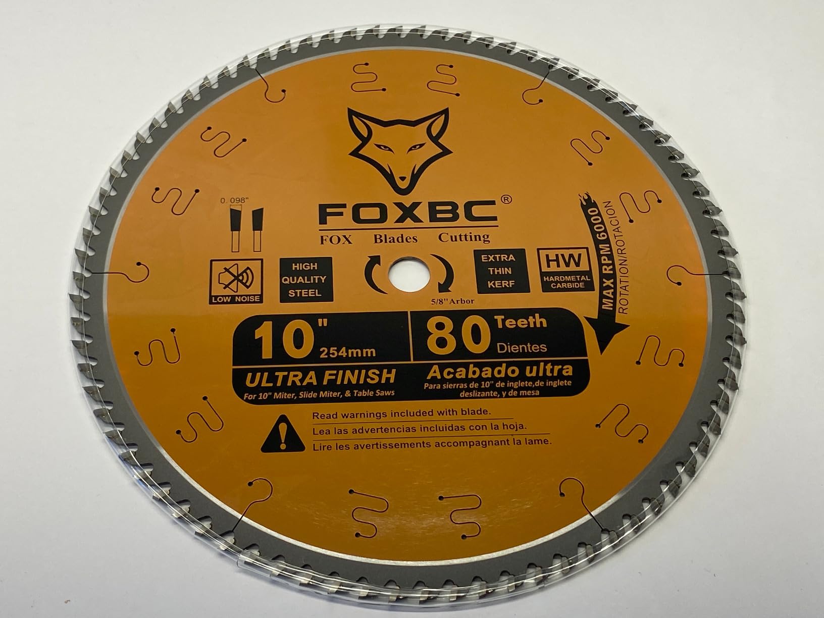FOXBC 10-Inch Table Saw Blade, 80-Tooth, Ultra Finish Wood Cutting, 5/8 ...