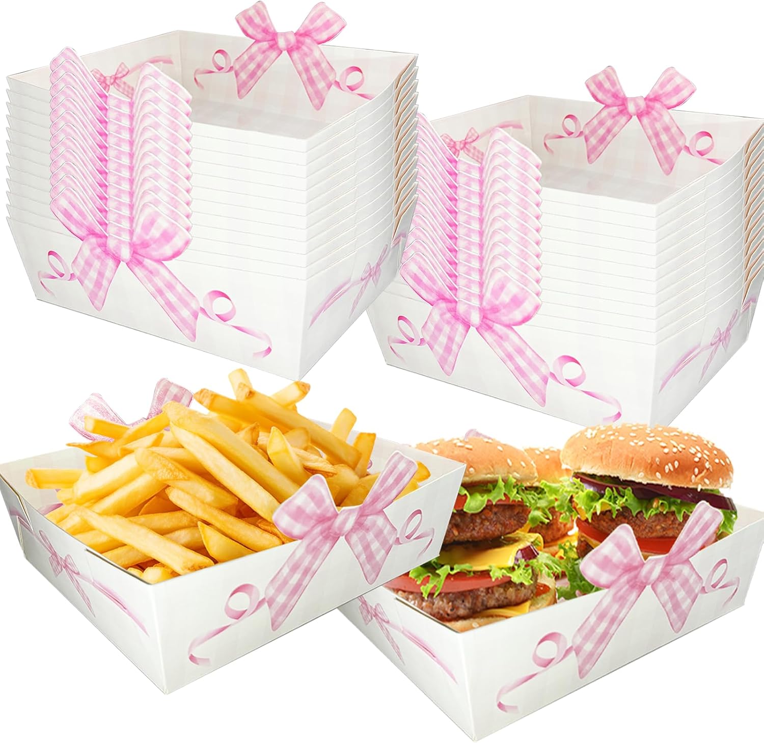 Amazon.com: Pink Bow Paper Food Trays - 24Pcs Large Size Coquette ...