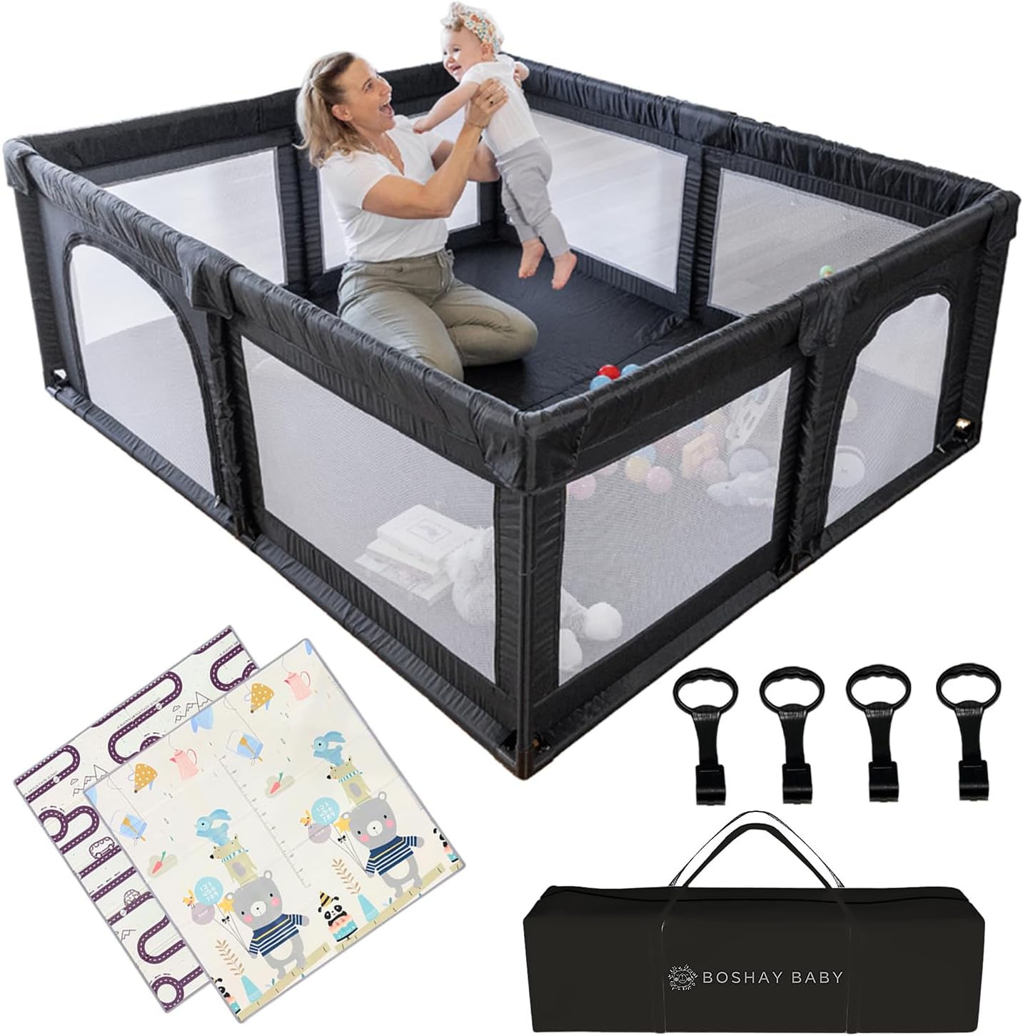 Baby Playpen with Mat 180×150cm, Baby Play Pen Extra-Large Playpens ...