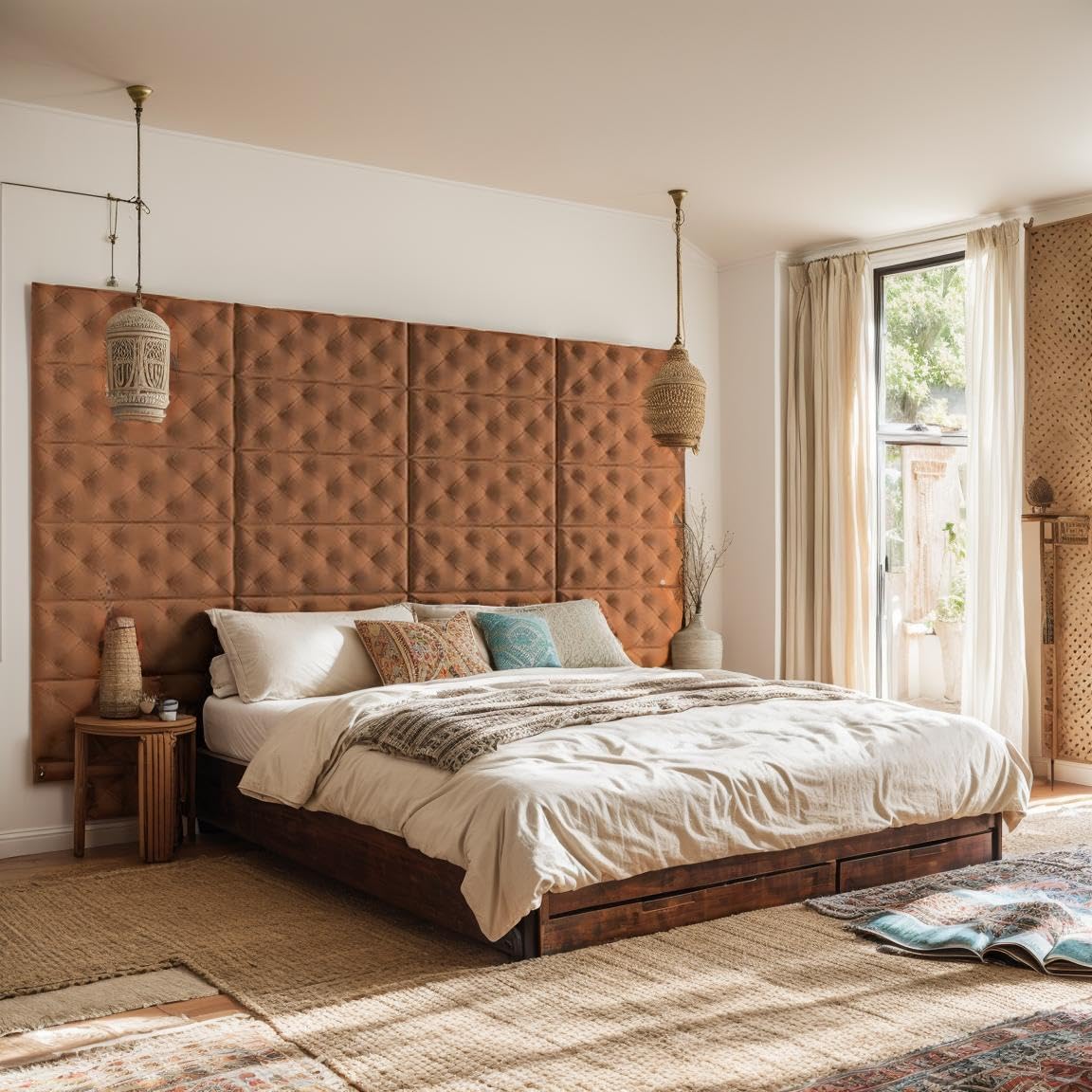 CASACRAFT Diamond Tufted Upholstered Headboard Wall Panels, Pine Wood ...