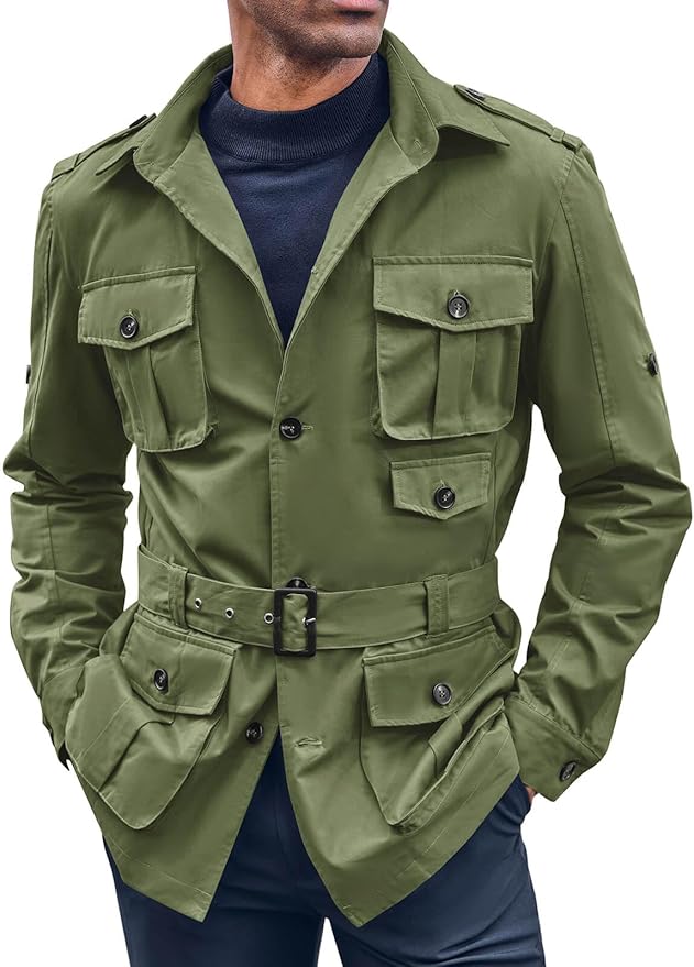 Amazon.com: Runcati Mens Safari Jacket Military Utility Multi Pocket ...