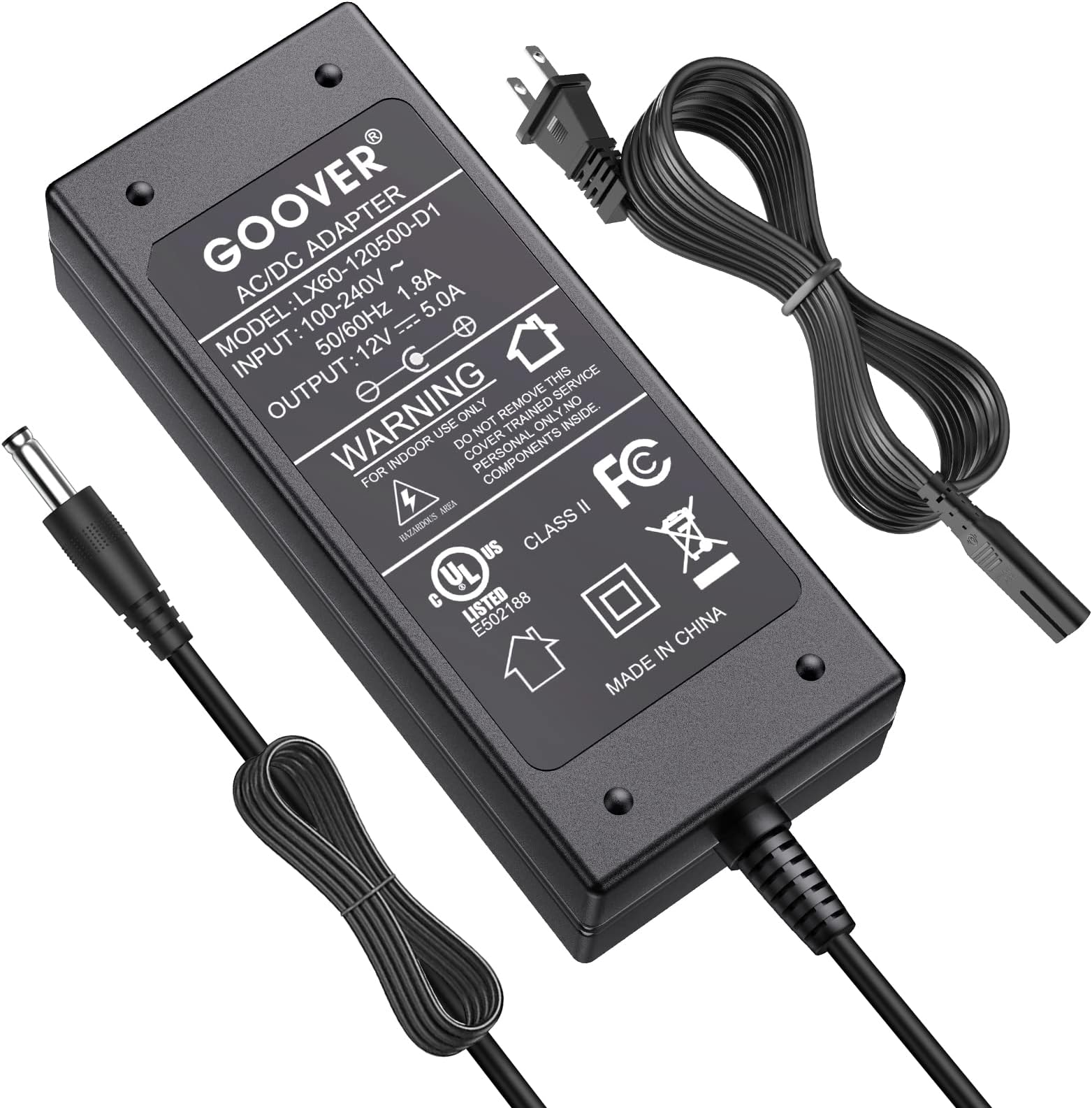 GOOVER 60W Power Supply Adapter, 12V DC Low Voltage Transformers,5A LED ...