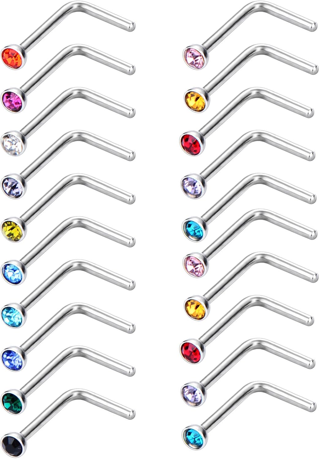 Amazon.com: 20 Pieces L Shaped Nose Studs 20 Gauge Stainless Steel Nose ...