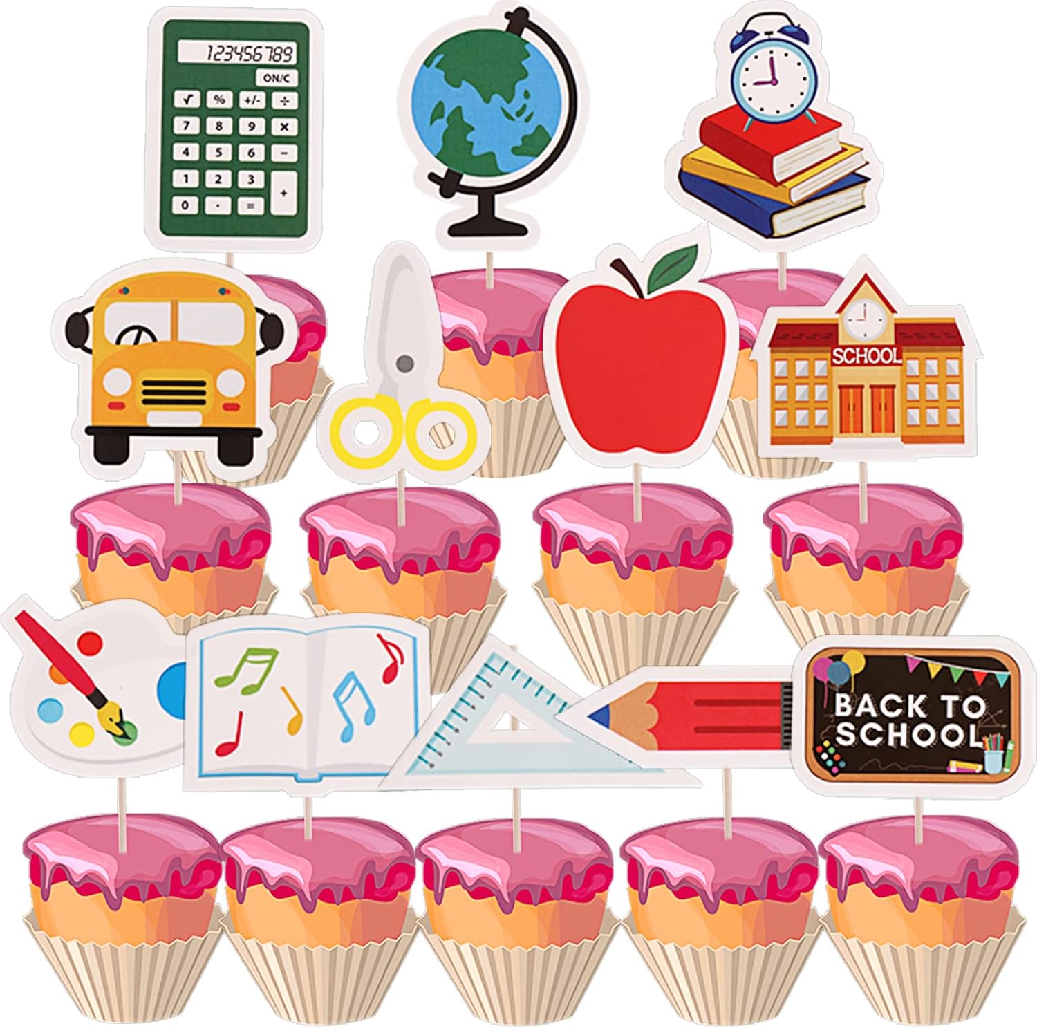 Amazon.com: Qingsi 48Pcs Back to School Cupcake Toppers First Day of ...