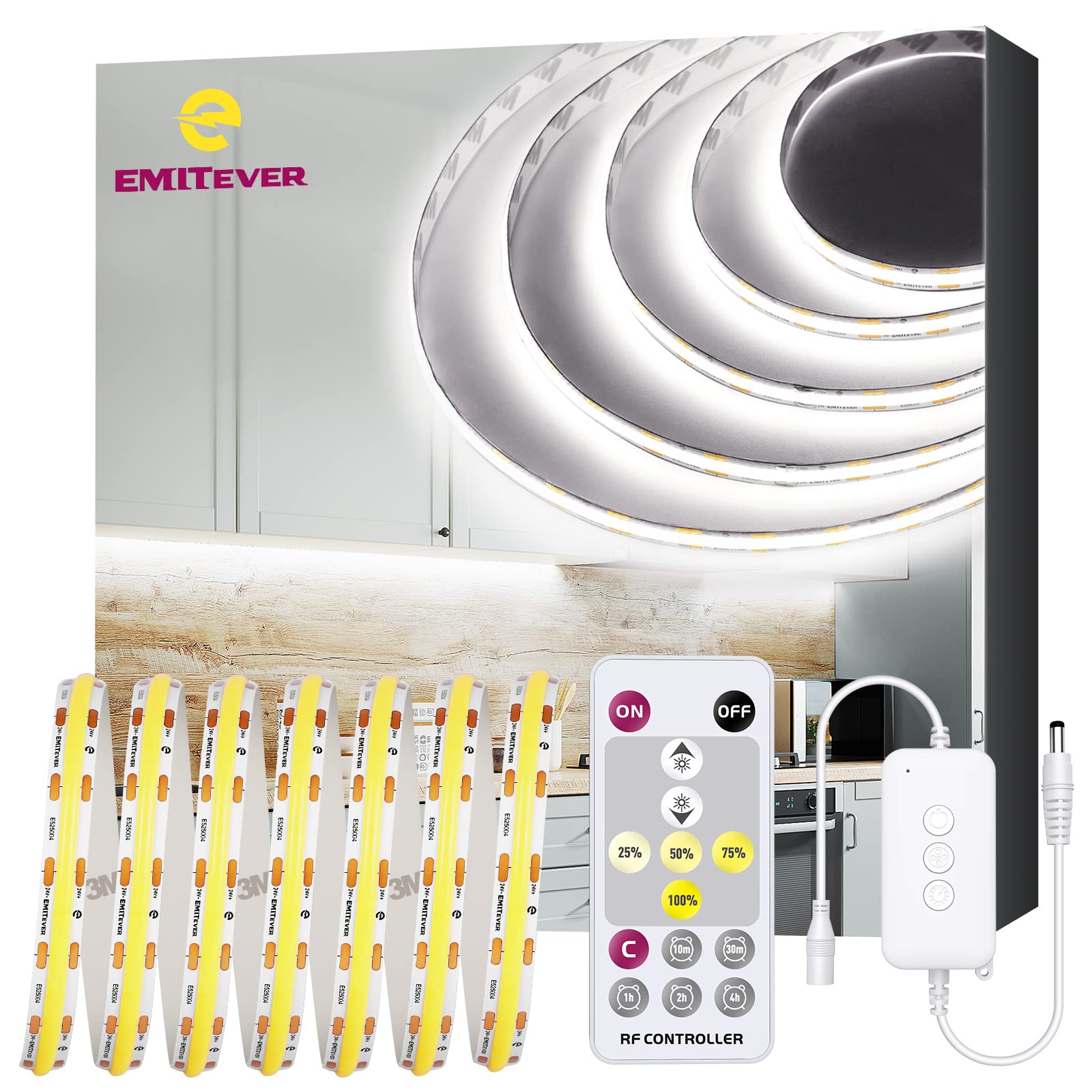 Amazon.com: EMITEVER COB LED Strip Lights Cool White, 16.4ft 24V 5000K ...