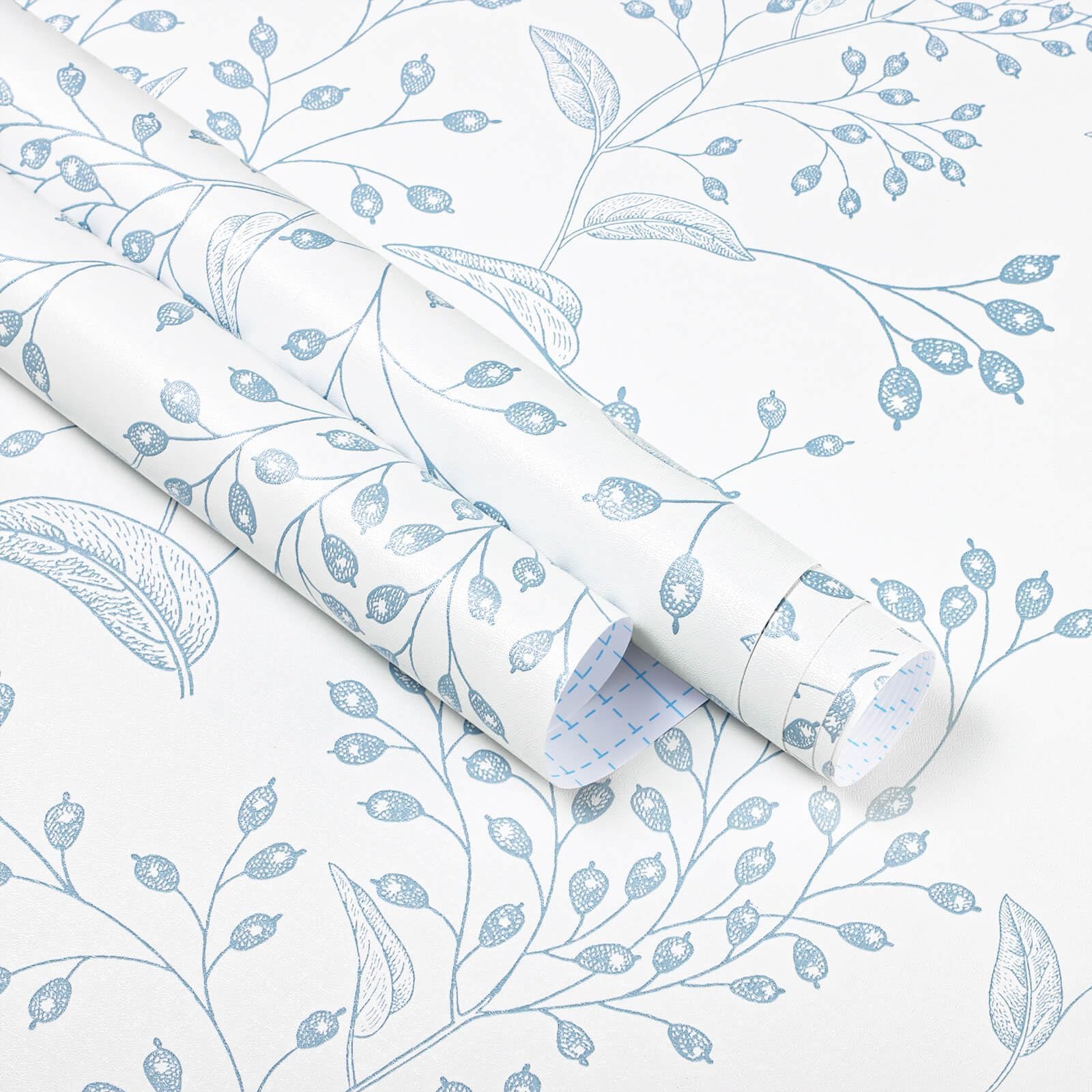 Toduso Peel and Stick Wallpaper Blue White Wallpaper Floral Contact ...