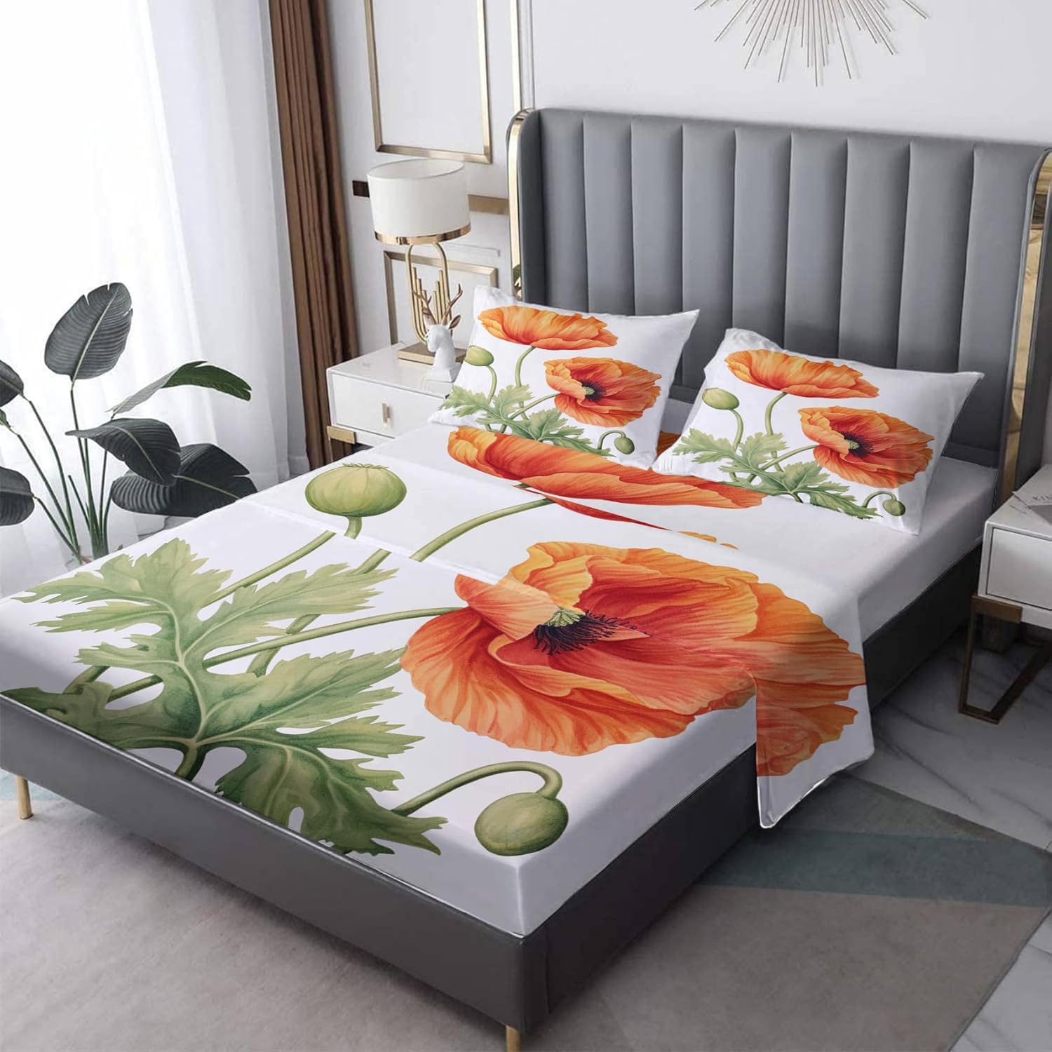 Amazon.com: Fizzenobia King Size Sheets Set - Poppy Flower Bed Sheets ...