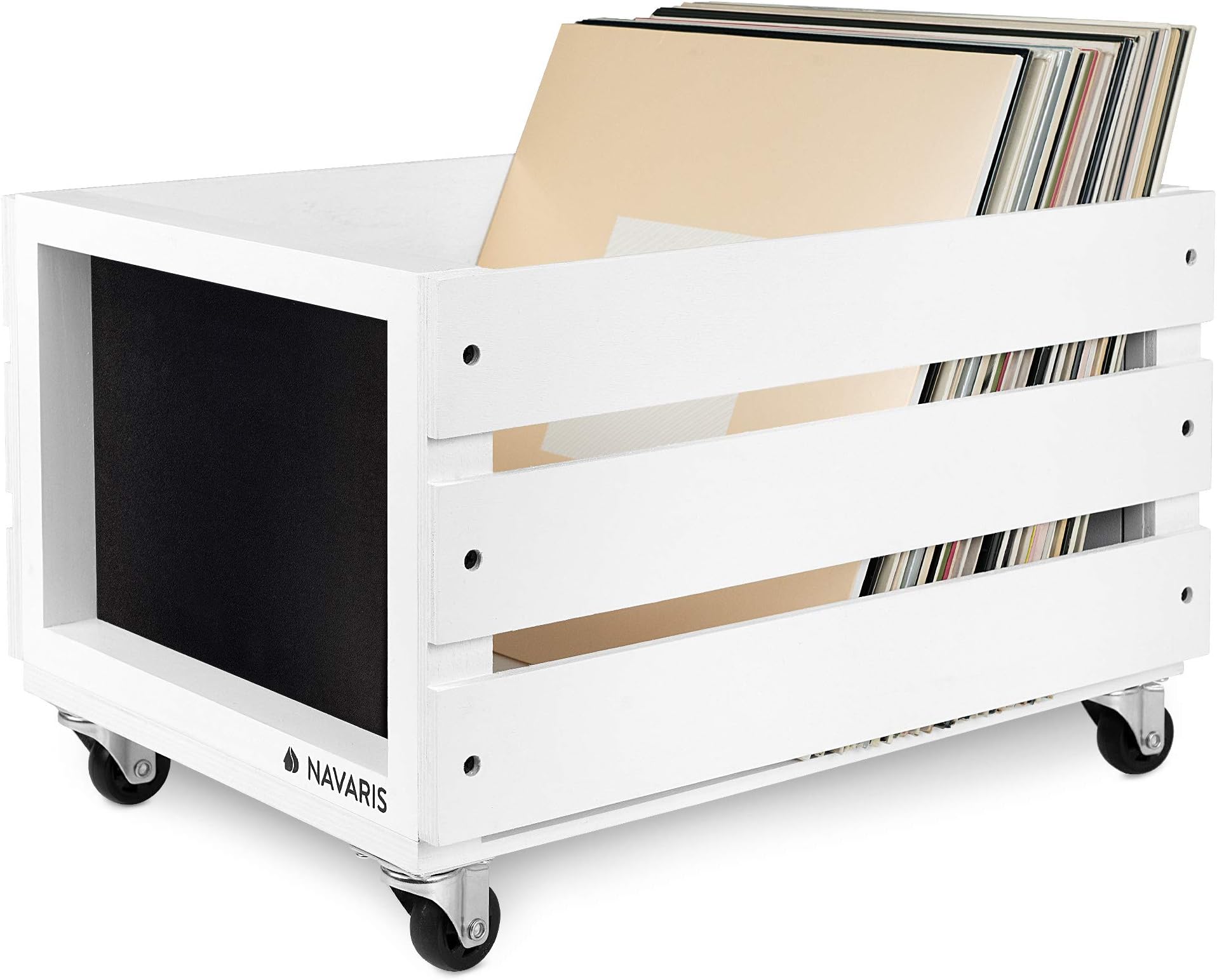 Amazon.com: Navaris Wood Record Crate with Wheels - Vinyl Album Storage ...