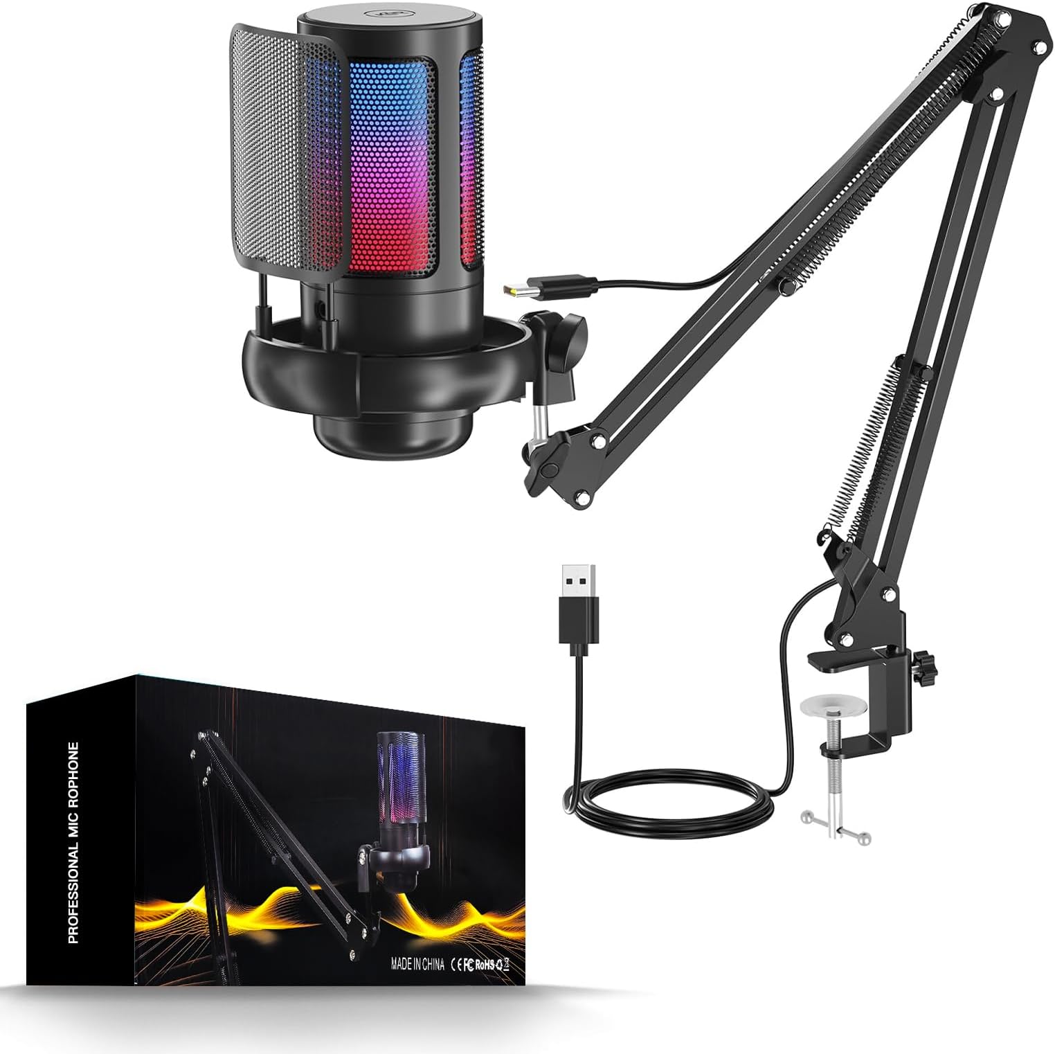 Amazon.com: Irosiy Gaming PC USB Microphone, Podcast Condenser Mic with ...