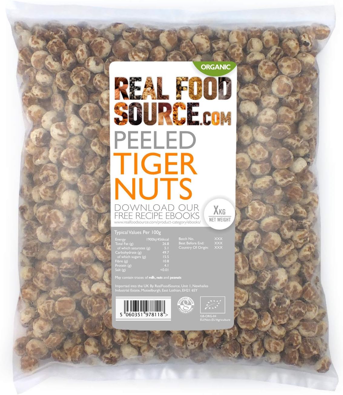 RealFoodSource Certified Organic Peeled Tiger Nuts 1kg : Amazon.co.uk ...