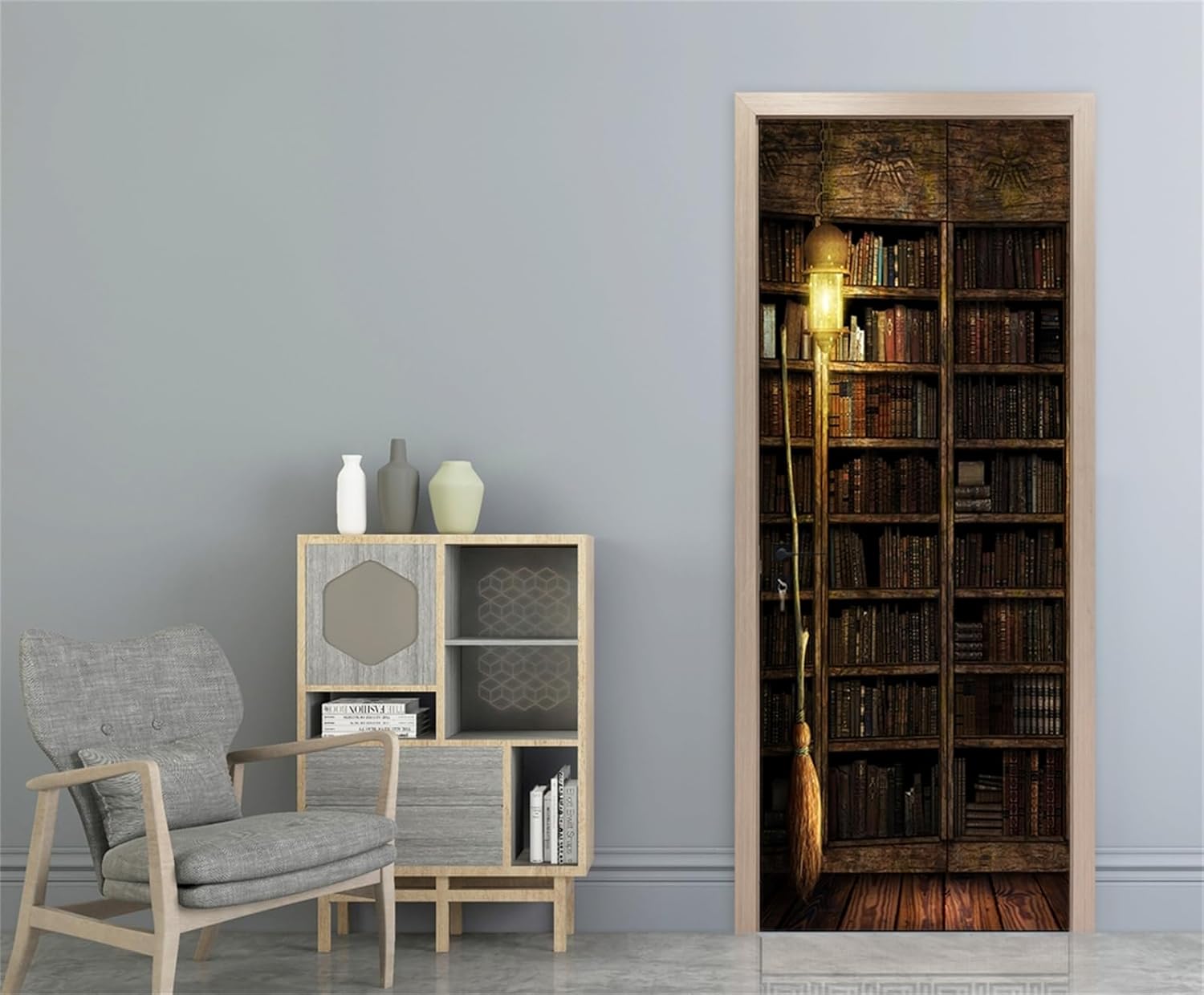 Amazon.com: artfanke 3D Vintage Bookshelf Peel and Stick Door Sticker ...