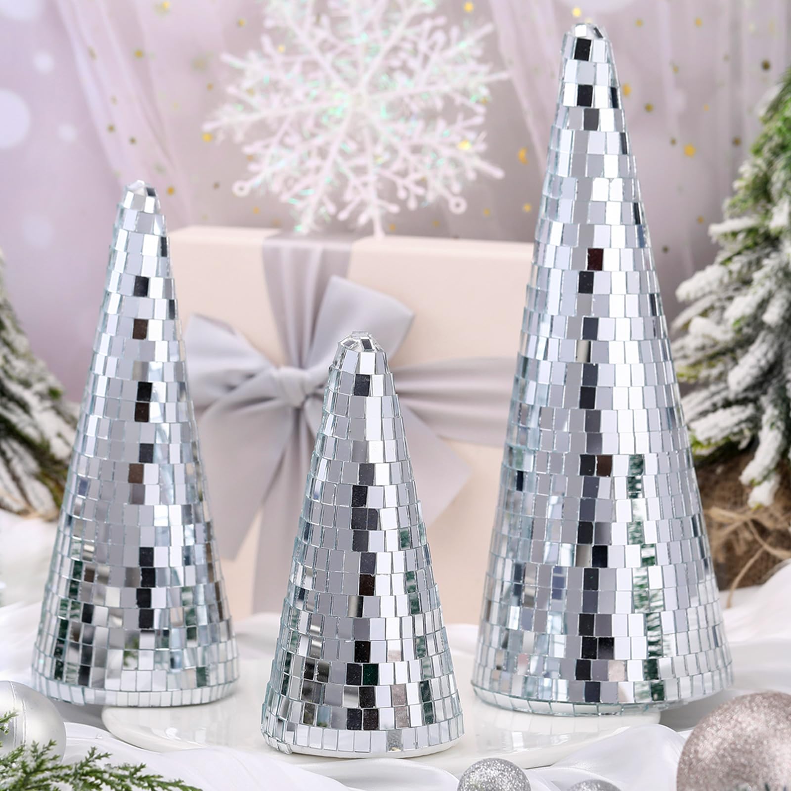 Amazon.com: Burbell 3 Pieces Disco Christmas Tree Shiny Cone Tree ...