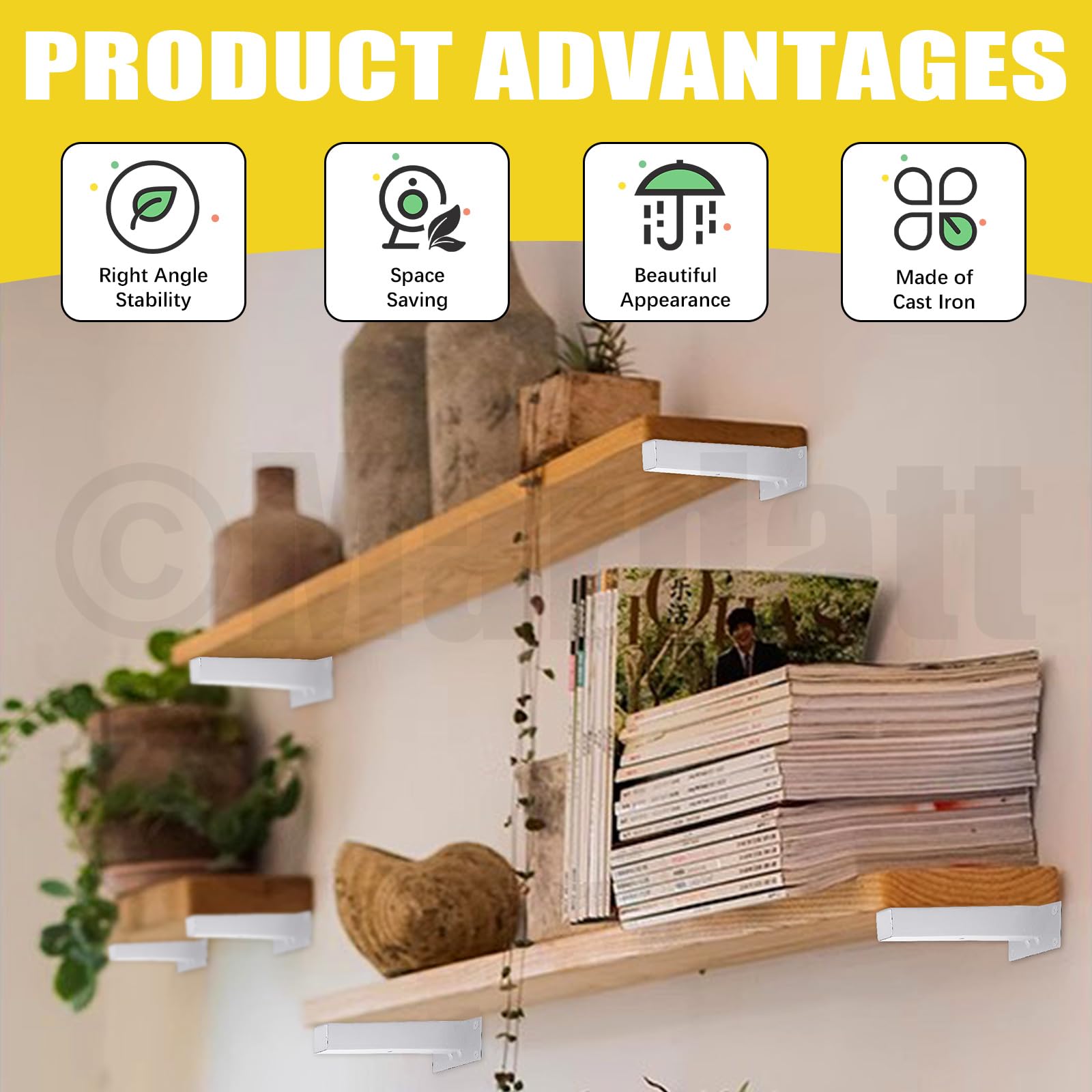 Mardatt 4Pcs 10 White Shelf Bracket with Screws and Anchors, Floating ...
