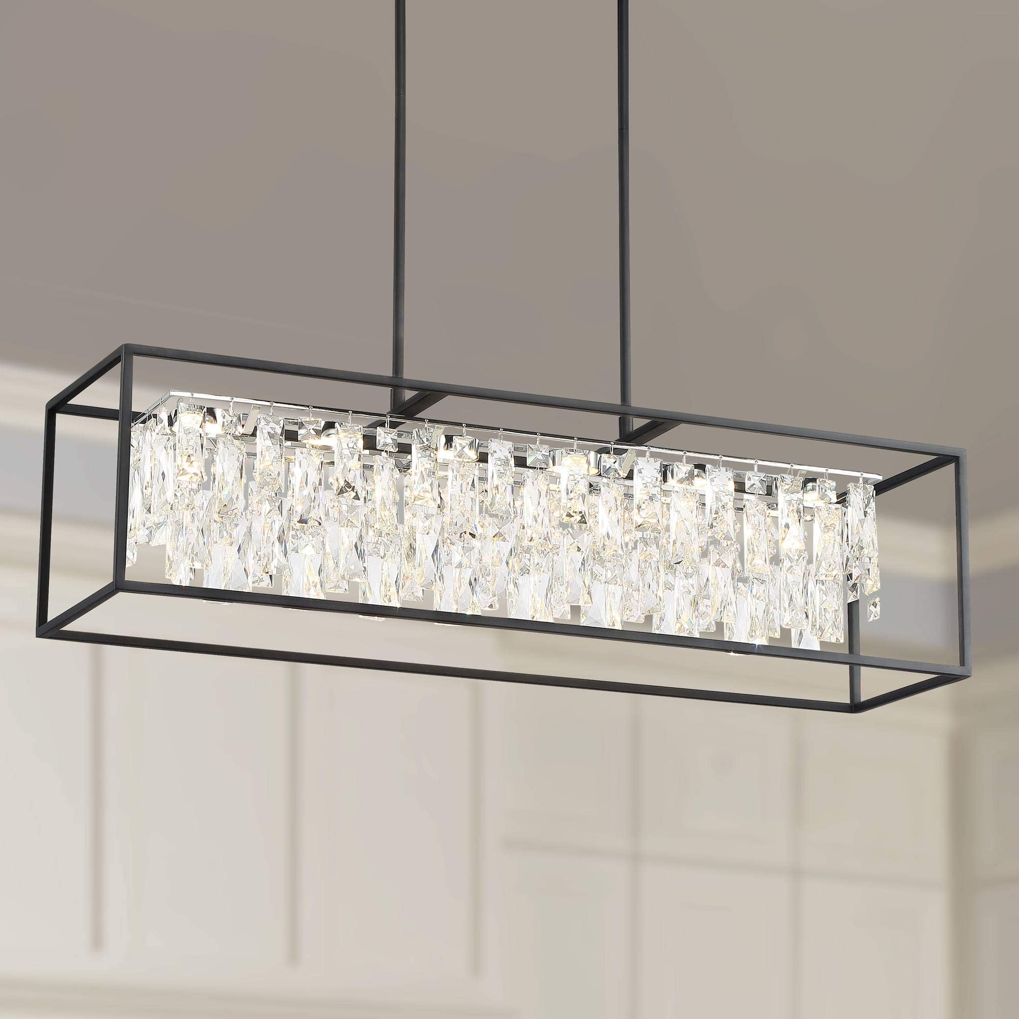 Possini Euro Design Krisa Matte Black Large Linear Island Chandelier 35 ...