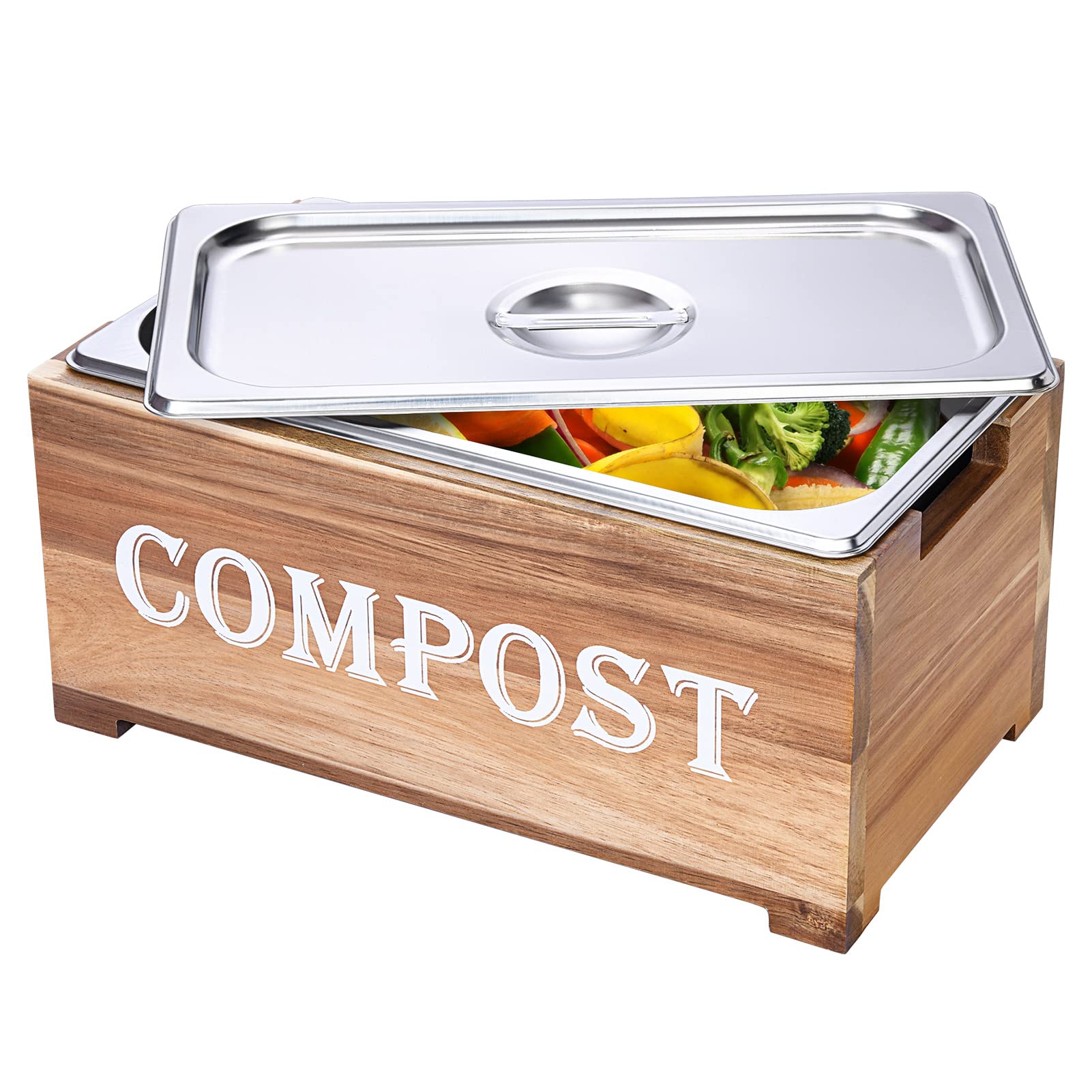 Buy HULISEN Kitchen Compost Bin Countertop, Wooden Compost Bucket with ...