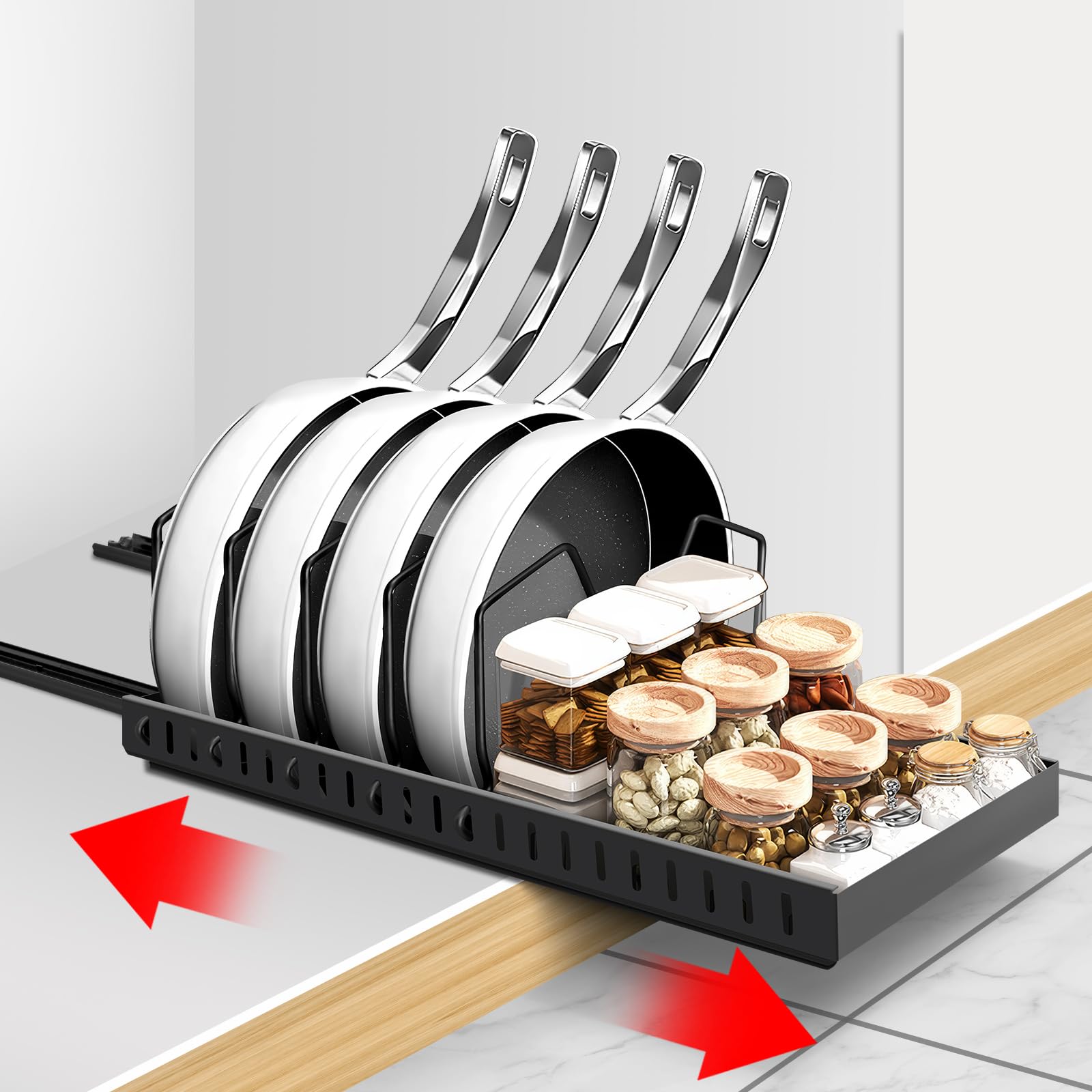 Pots and Pans Organizer for Cabinet, (Adhesive installation) Sliding ...