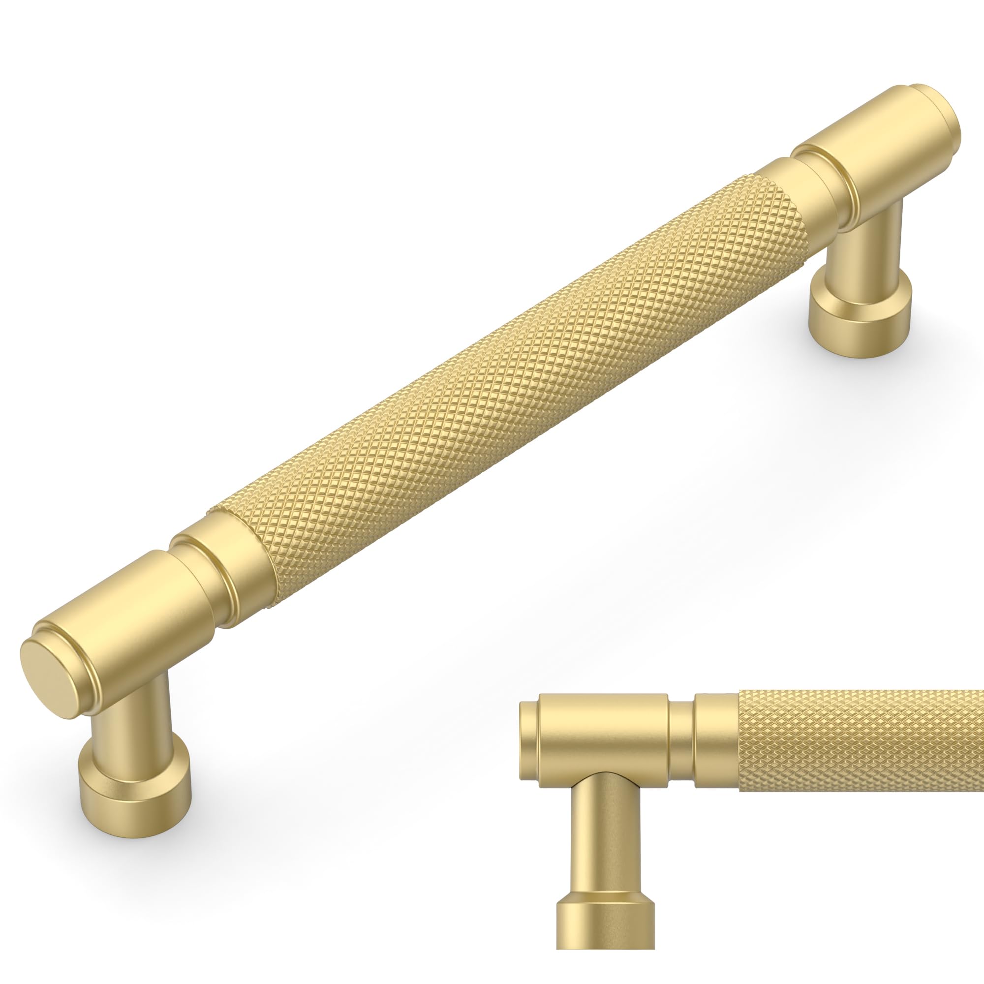 Amerdeco 10 Pack Brushed Gold knurled Cabinet Pulls 5 Inch(128mm) Hole ...
