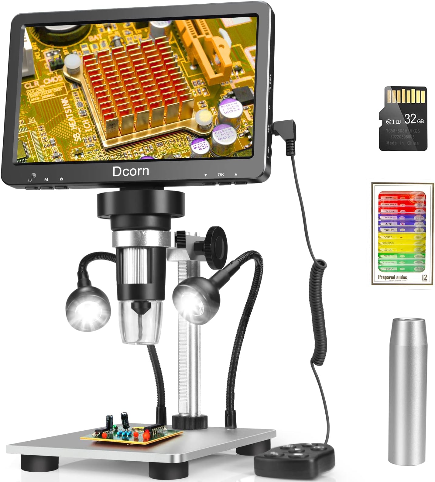 7'' Digital Microscope 1200X, Dcorn 12MP 1080P Photo/Video Microscope ...