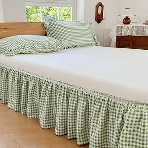 Amazon.com: Green Gingham Wrap Around Ruffled Bed Skirt with Lace Decor ...