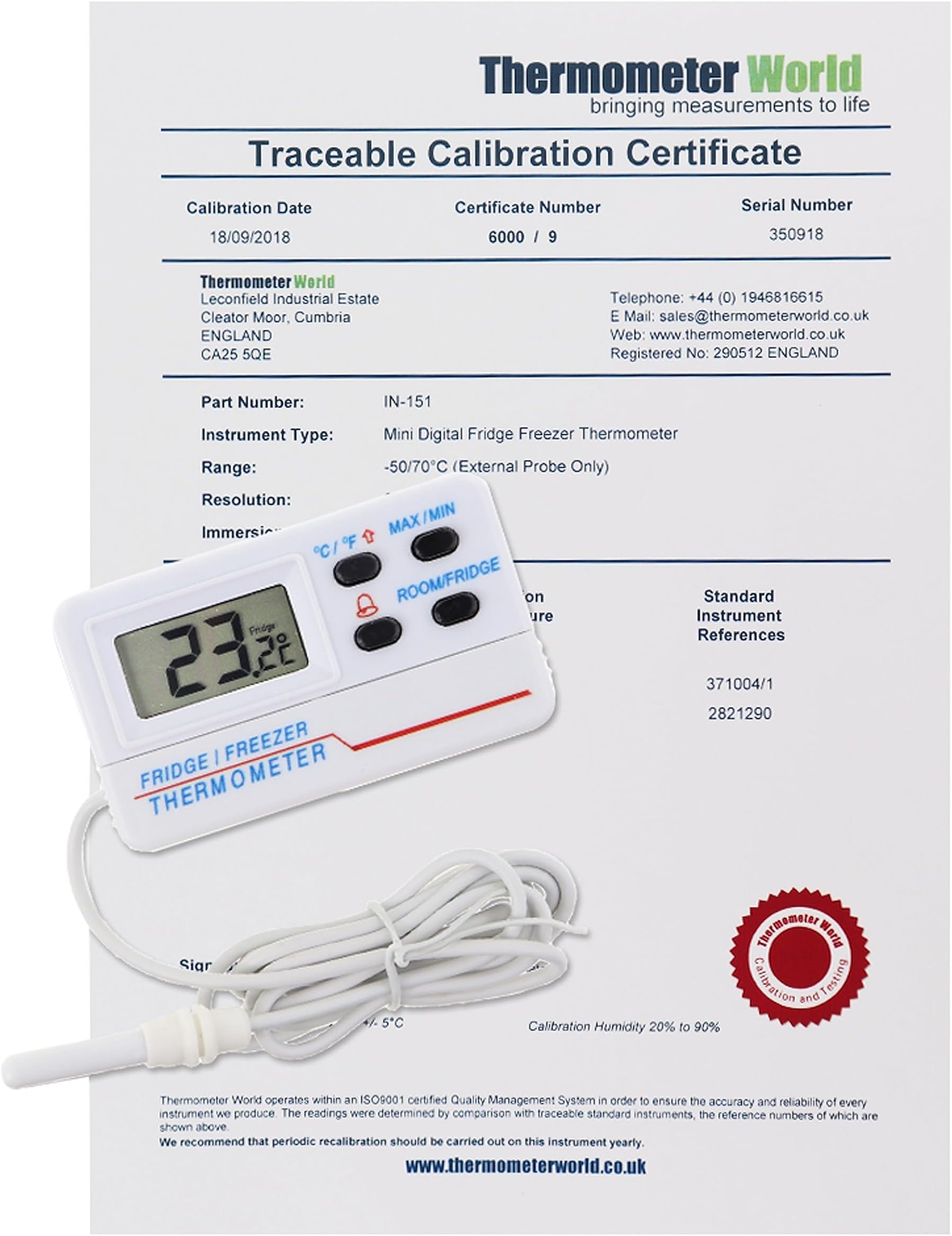 Calibrated Digital Fridge Freezer Thermometer With 2 Point Traceable ...