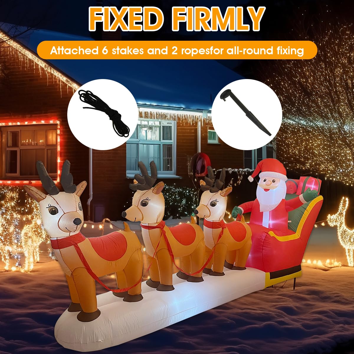 Aotiooy 12 FT Santa Sleigh with Reindeer Christmas Inflatables Outdoor ...