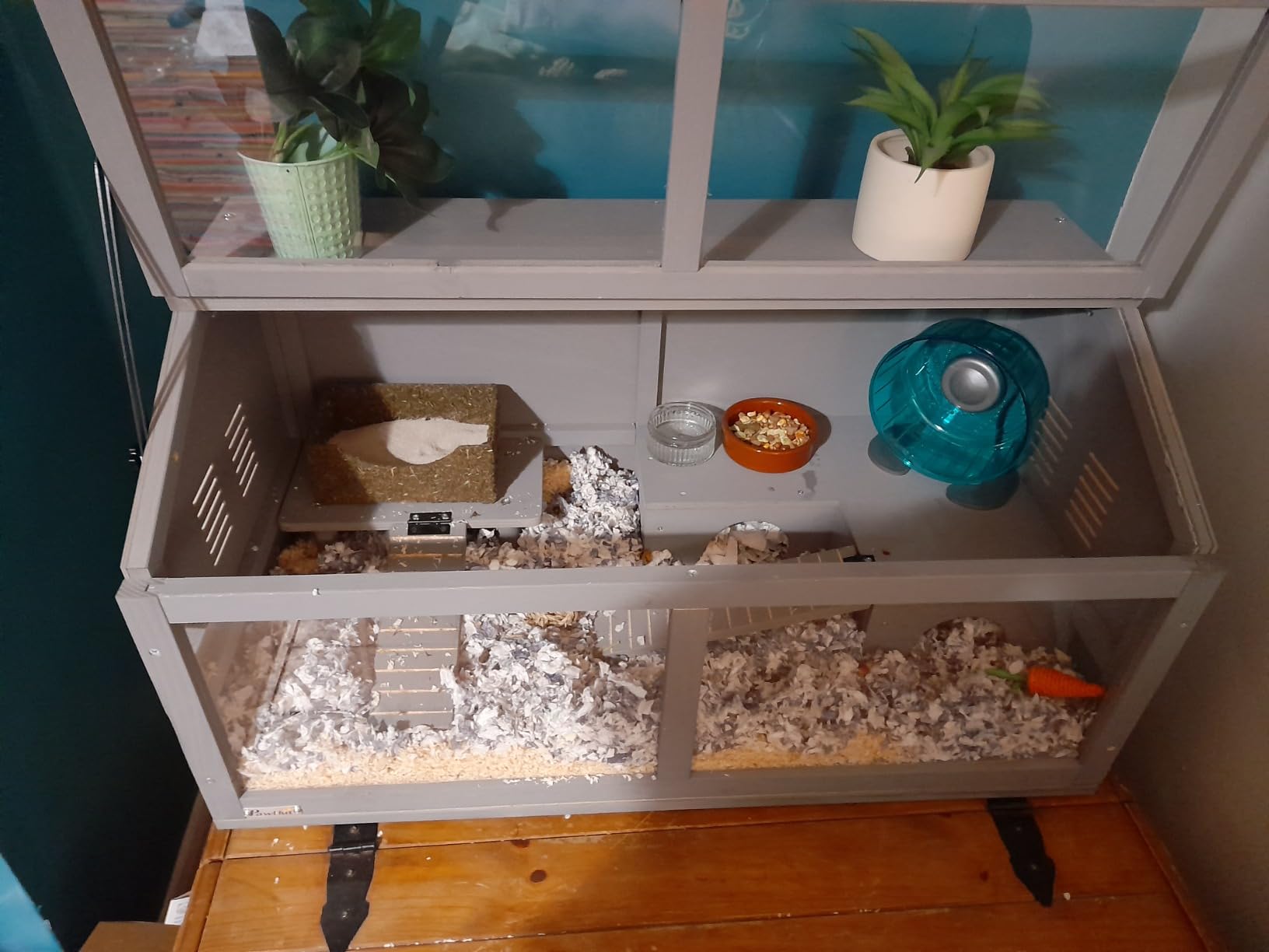 PawHut Wooden Hamster Cage, Small Animal Cage, Exercise Play House for ...