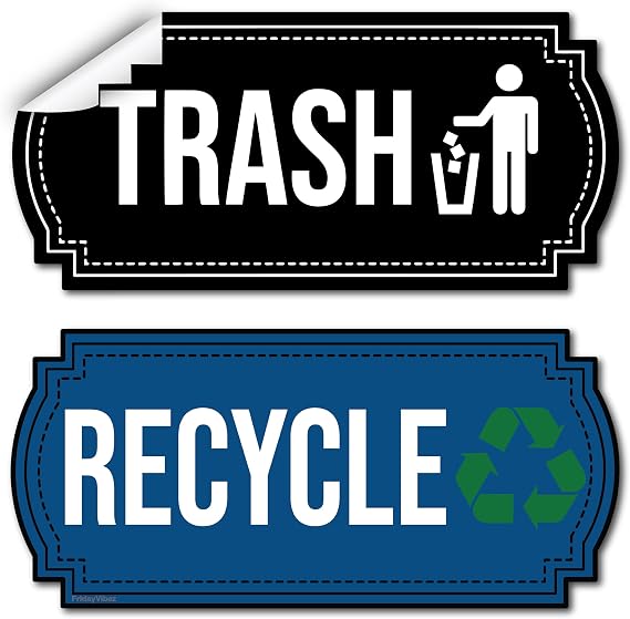 Amazon.com: Recycle and Trash Stickers for Trash Cans - Vinyl Recycling ...