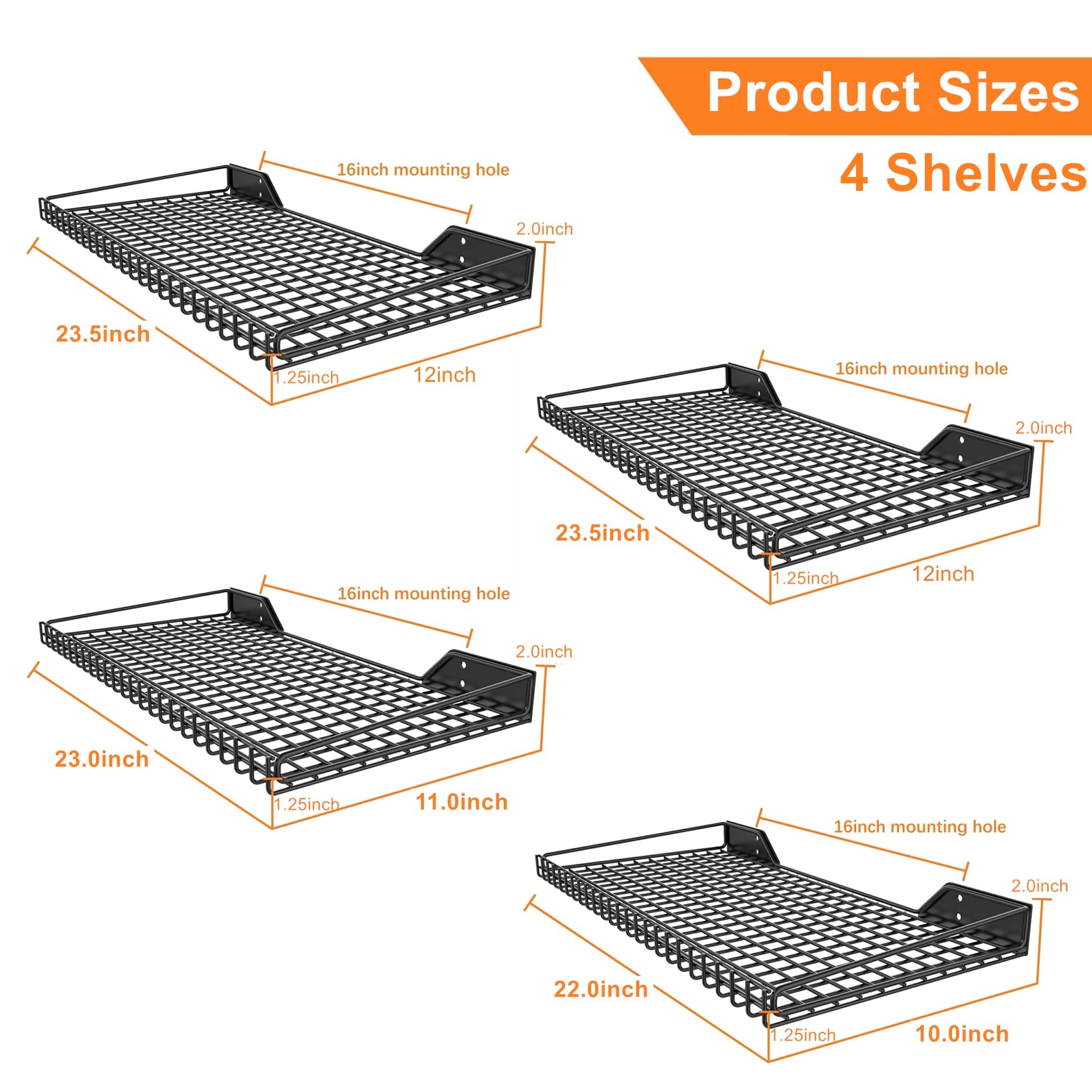 Snapklik.com : WALMANN Garage Wall Shelf, 4 Wall-Mounted Storage ...