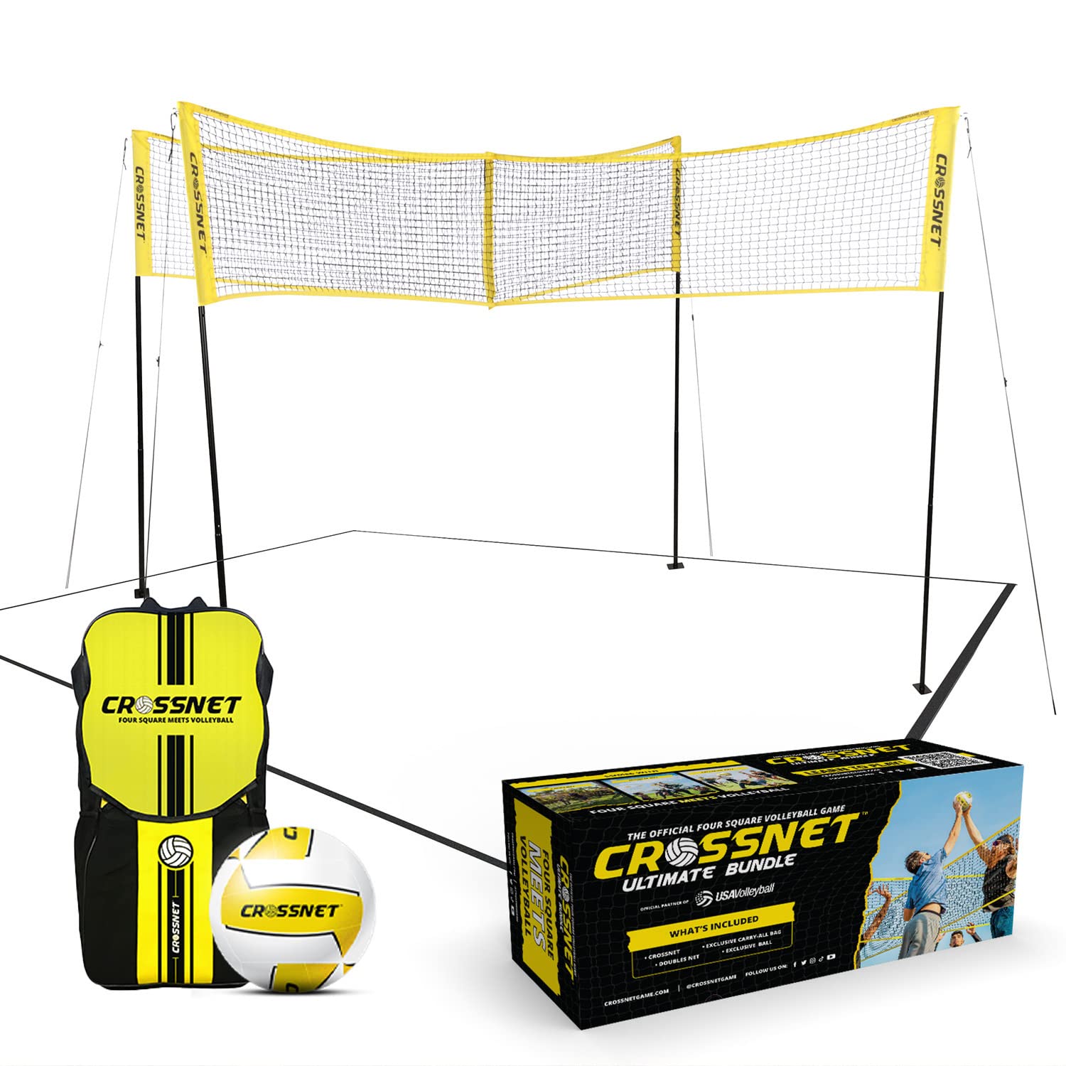 CROSSNET 4-Way Volleyball Net with Carrying Backpack & Ball - 4 Square ...