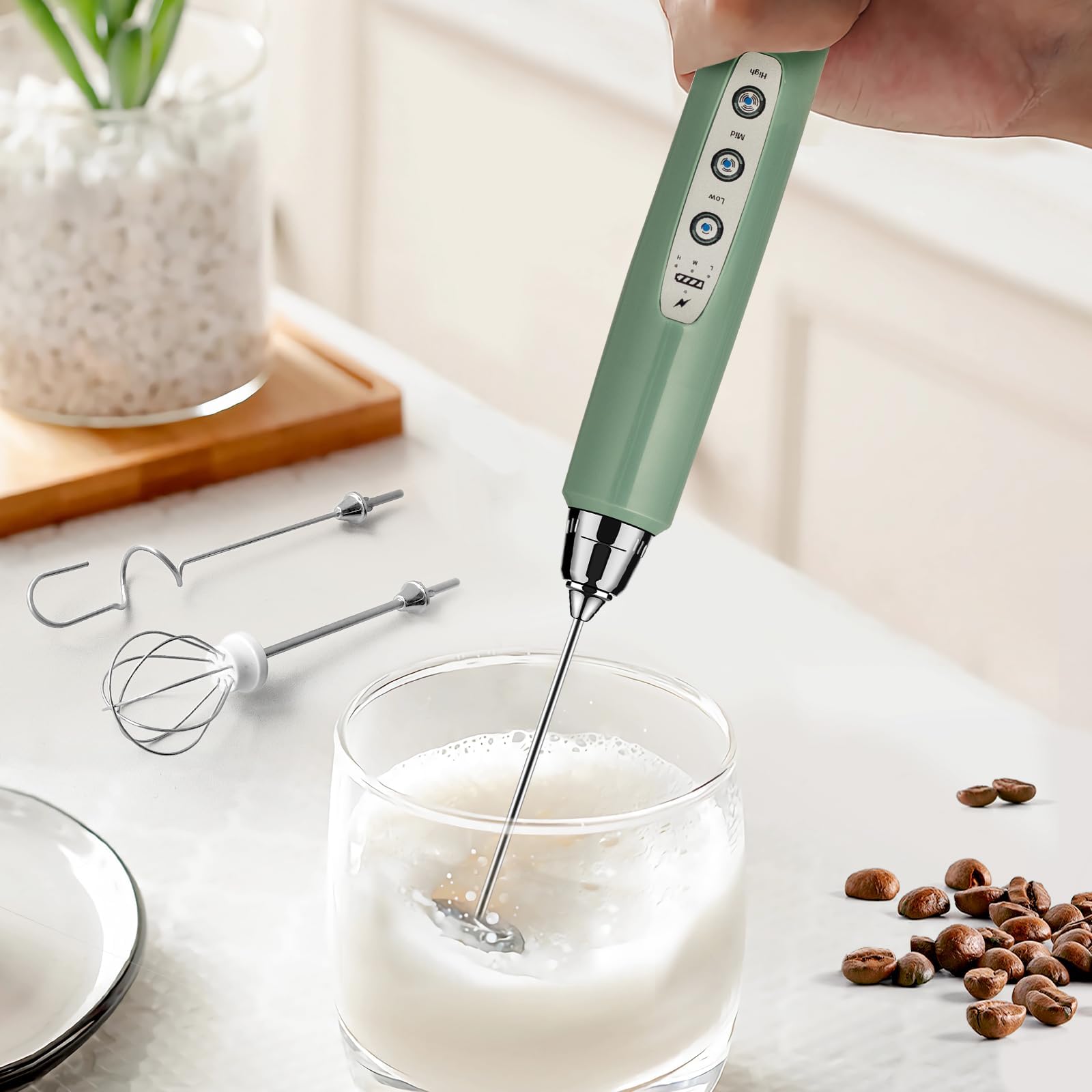 Amazon.com: Sakgos Milk Frother Rechargeable Handheld-Electric Whisk 3 ...