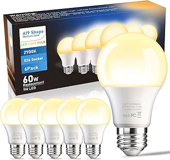BTBHIHO 6-Pack A19 LED Light Bulbs 60W Equivalent 907 Lumens, 9W 2700K ...