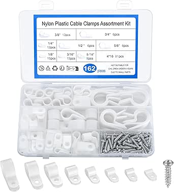 162 Pcs R-Type Nylon White P Clips, Plastic Cable Clamp Clips Kit, R ...
