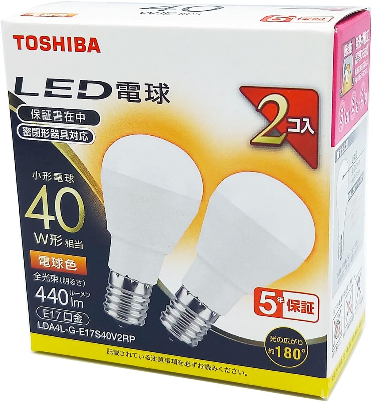 Amazon | 【E17】アイリスオーヤマ LED電球 40W形 電球色 口金直径17mm 広配光 形 2個パック 440㏐ 密閉器具対応 LDA4L-G-E17-4T62P | アイリス ...