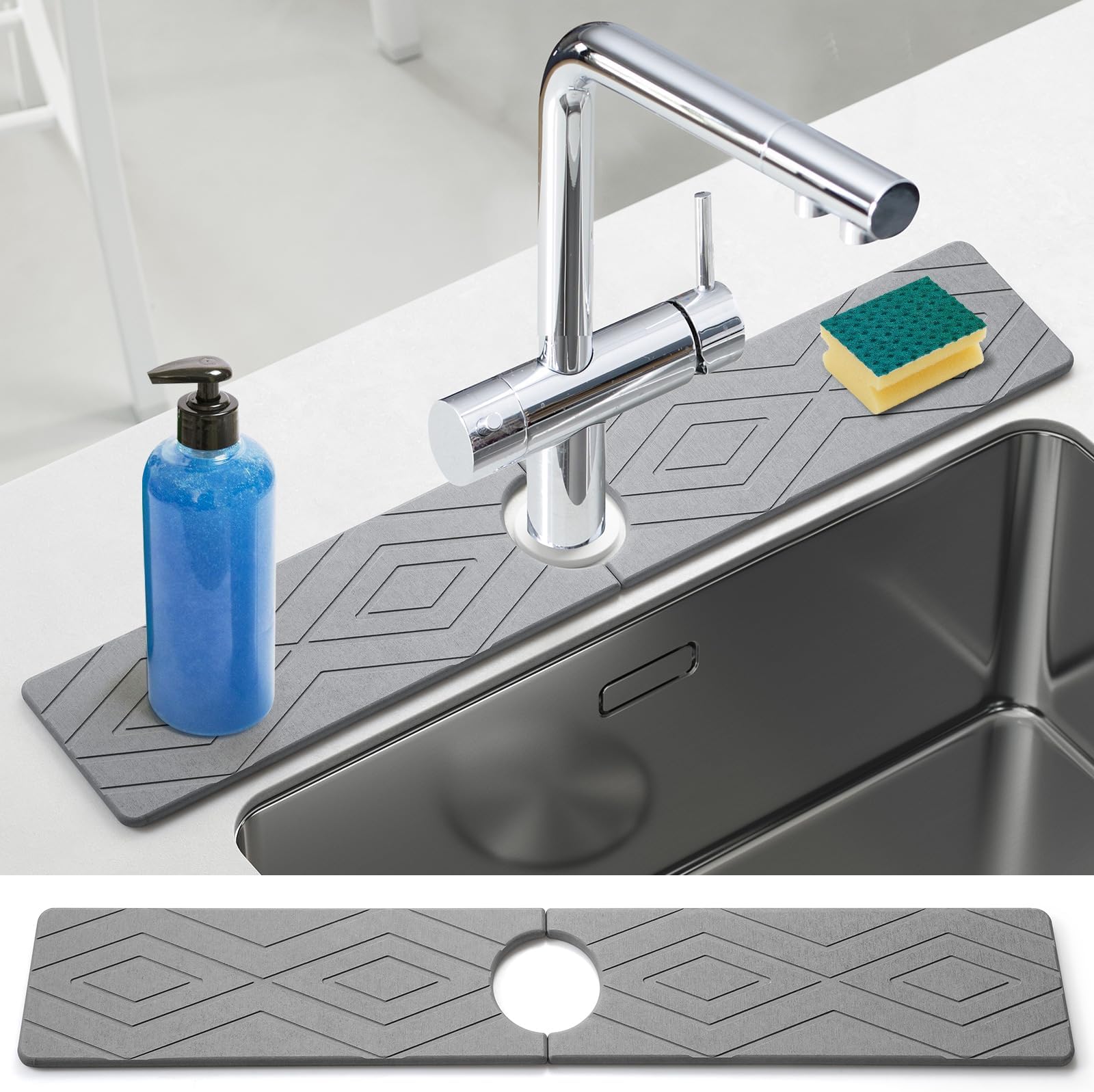 Amazon.com: Faucet Mat for Kitchen Sink, Diatomite Instant Drying Stone ...