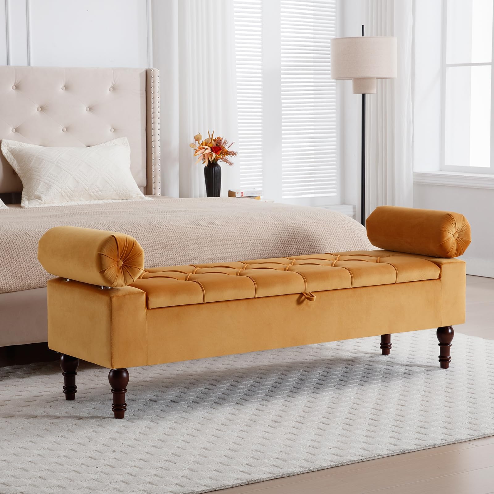 Amazon.com: HOMYKA 67'' Storage Bench, End of Bed Bench with Tufted ...