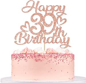 Amazon.com: Unoggsor Rose Gold Glitter Happy 39th Birthday Cake Topper ...