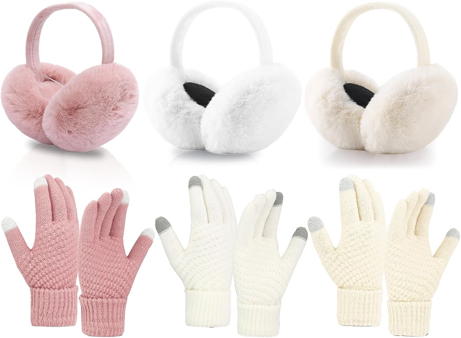 Amazon.com: kuchisity 6 Pcs/3 Set Winter Ear Muffs and Gloves Sets for ...