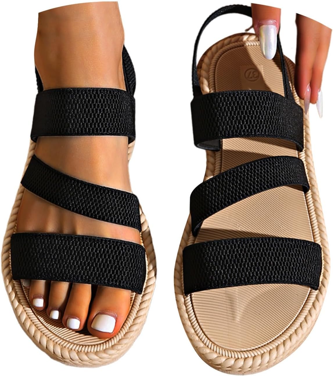 Amazon.com: Women's Summer Flat Sandals Open Toe Slingback Comfortable ...