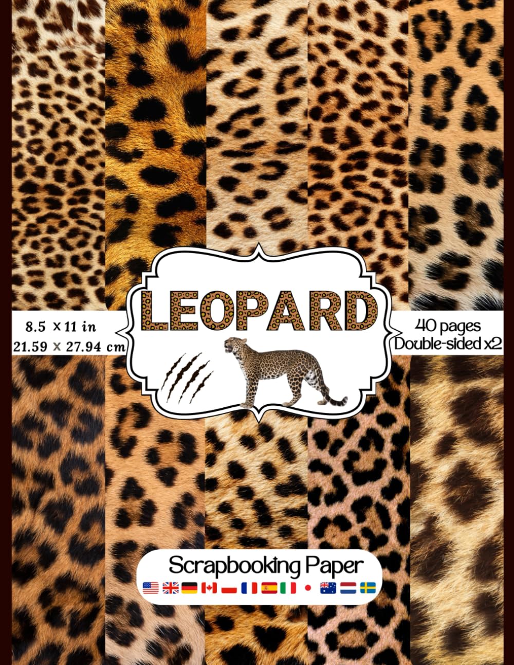 Leopard Scrapbook Paper: Collection of double sided Leopard animal skin ...