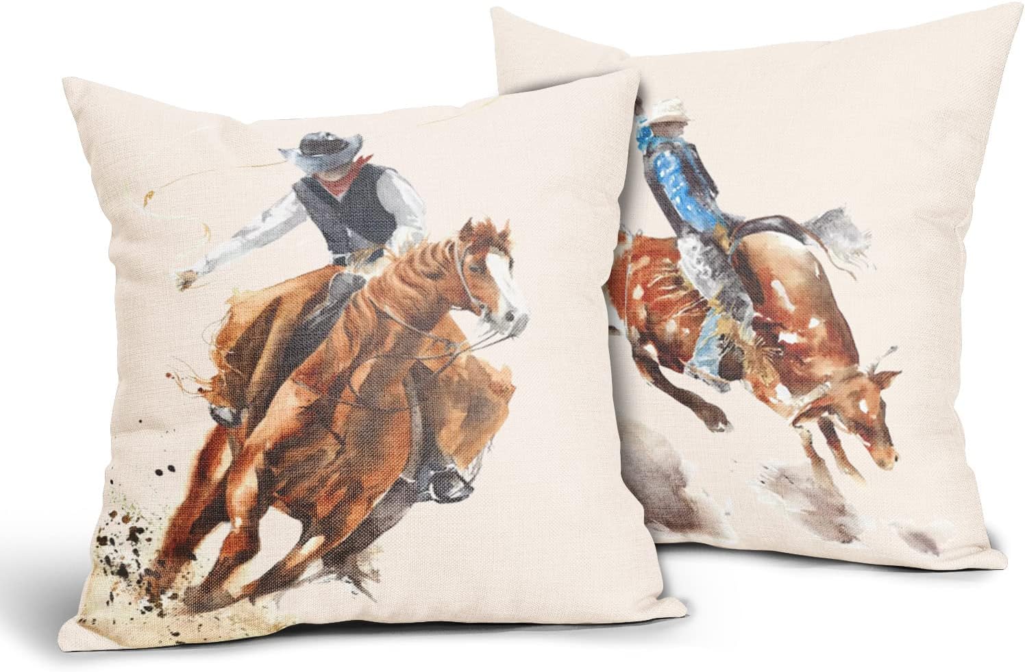Amazon.com: Cowboy Riding Horse Pillow Cover Set of 2 Western Rodeo ...