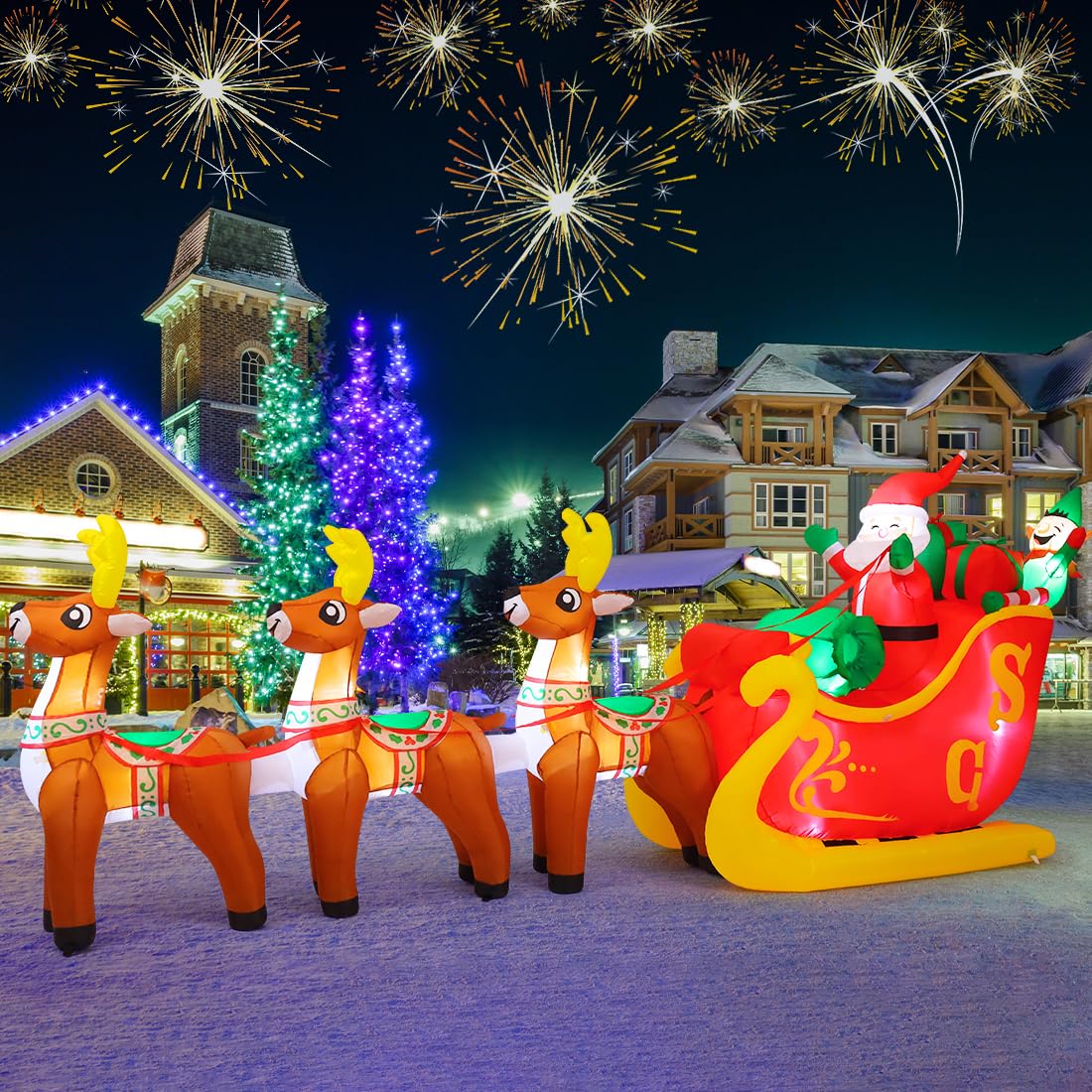 Snapklik.com : GOOSH 12 Ft Christmas Inflatable Reindeer Cart Outdoor ...