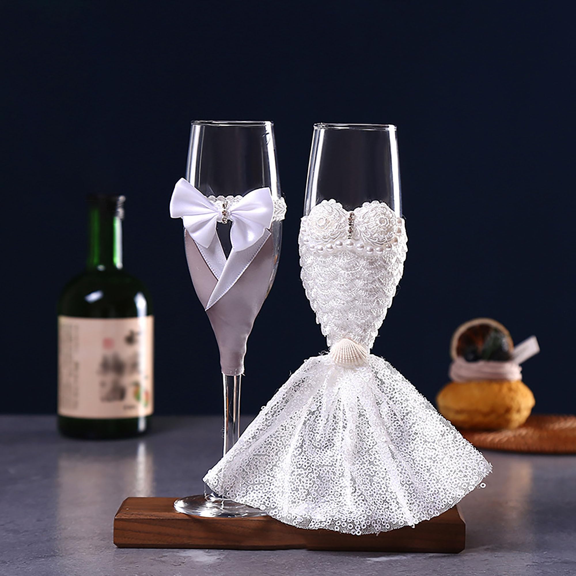 YUEMING Set of 2 Champagne Flutes, Crystal Champagne Glass Gift Boxed ...
