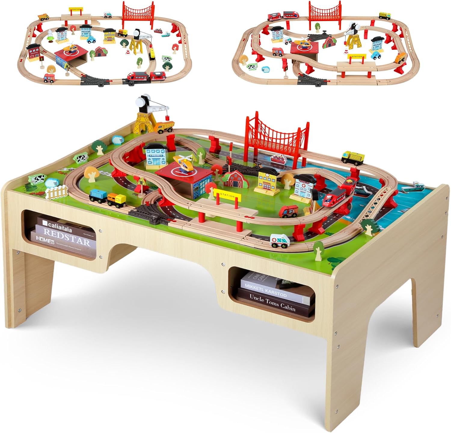 Amazon.com: FlyingBoom Train Table Set, Wood Kids Activity Table with ...