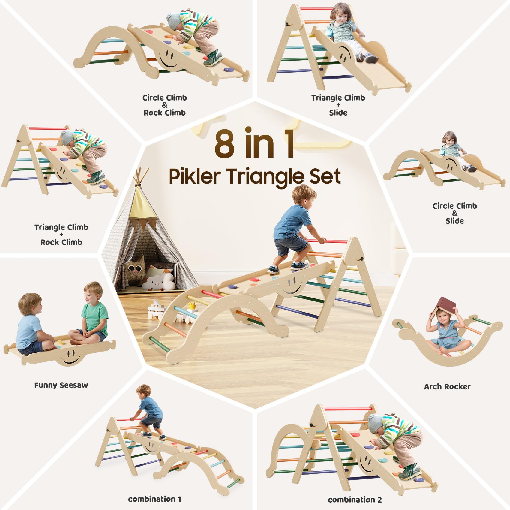 Snapklik.com : BIERUM Pikler Triangle Set - 8 In 1 Toddler Climbing ...