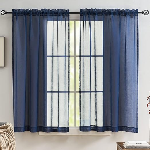Amazon.com: MYSTIC-HOME Sheer Curtains Navy Blue 45 Inches, Rod Pocket ...