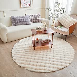 Amazon.com: White Round Rabbit Plush Rug for Bedroom Living Room Sofa,5 ...
