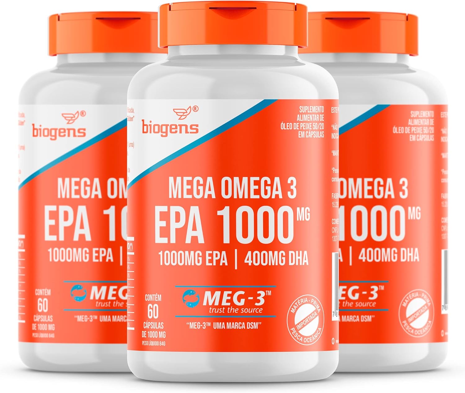 Mega Omega 3 MEG-3™, EPA 1000mg - DHA 400mg, Biogens, Kit 3x 60 ...