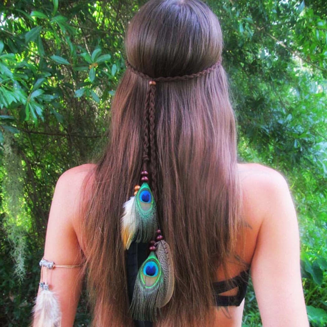 Amazon.com: Nicute Boho Feather Headbands Peacoak Headpieces Festival ...
