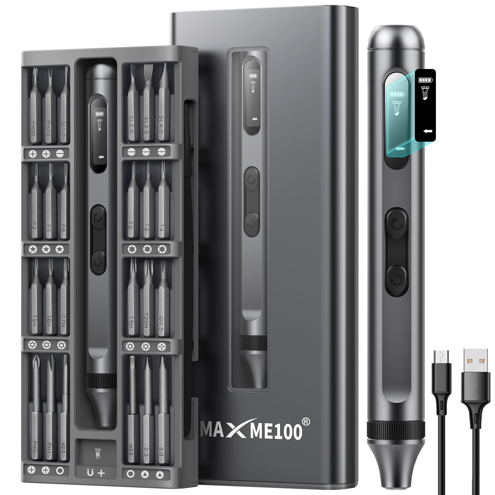 MAXME100® Powerful Cordless Electric Precision Screwdriver Set With LED ...